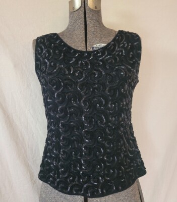 Vintage 50s MCM Black Sequin Top Tank Rockabilly Pin Up Halloween Metal ...