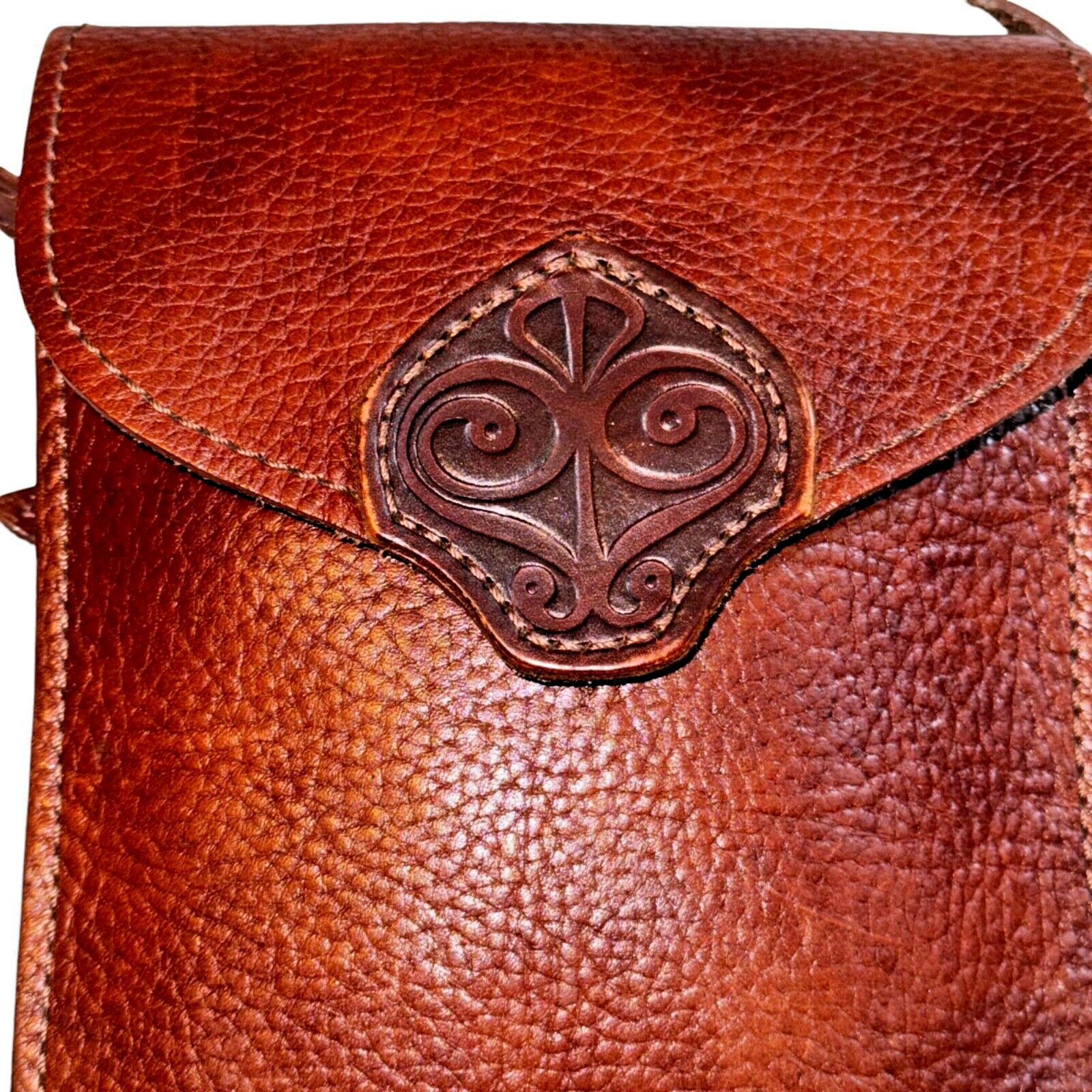 Brown Leather Cross Body Bag Medallion Purse Handbag Adjustable Strap ...