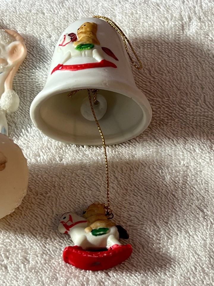 Christmas ornaments set of 3 porcelain bell ball & mice in teacup ...
