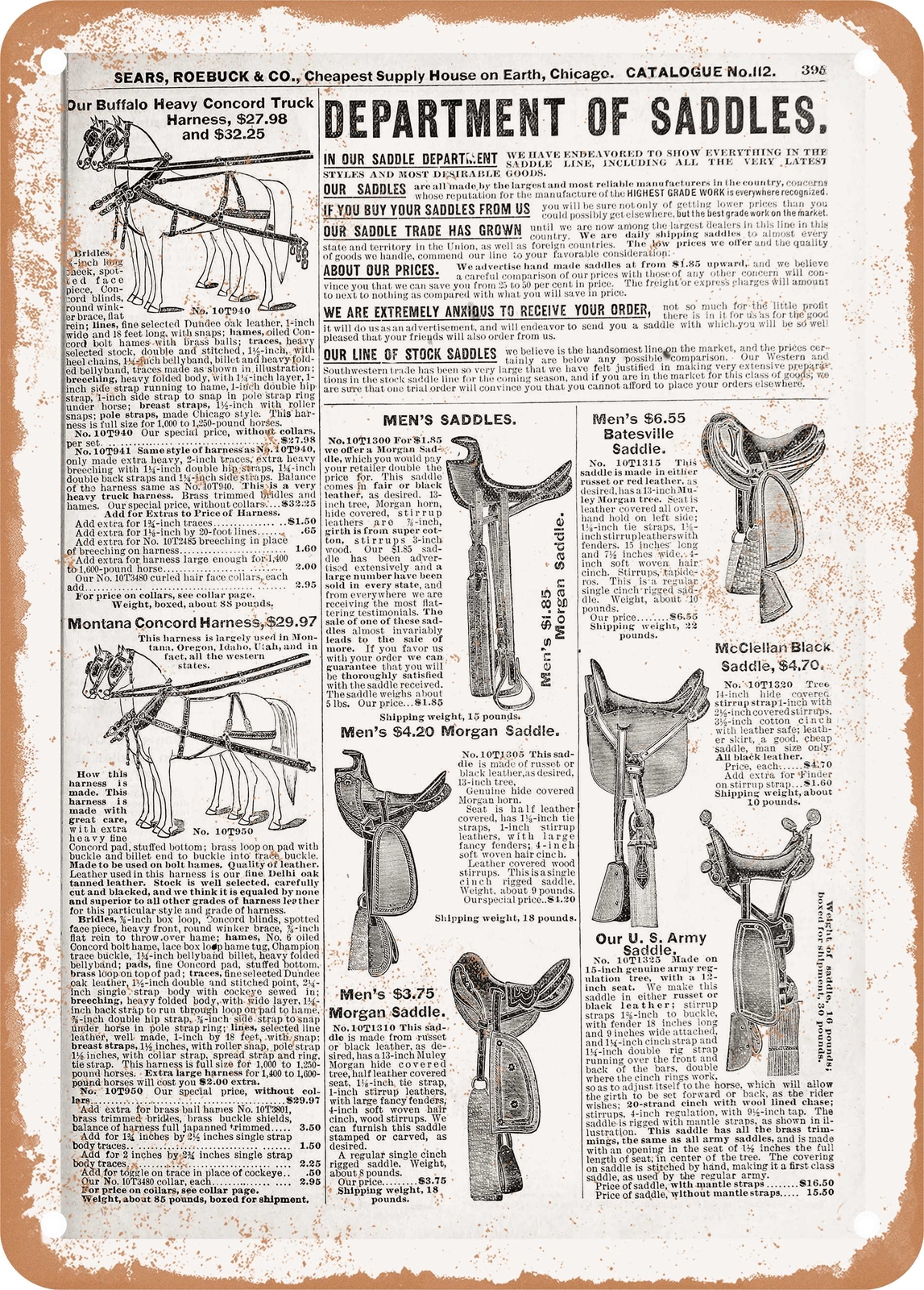 METAL SIGN - 1902 Sears Catalog Horse Saddles Page 391 - Vintage Rusty ...