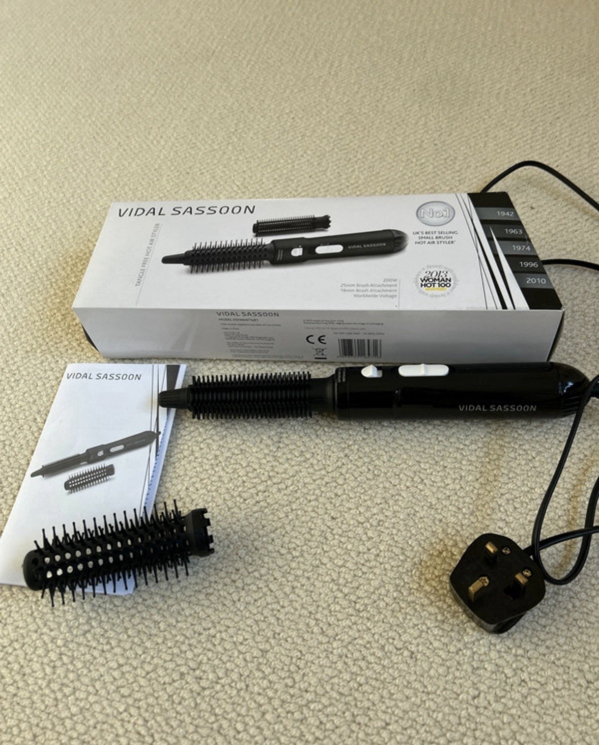 Vidal Sassoon Hot Air Styler 200W Tangle Free Hair Curler Brush 19mm ...