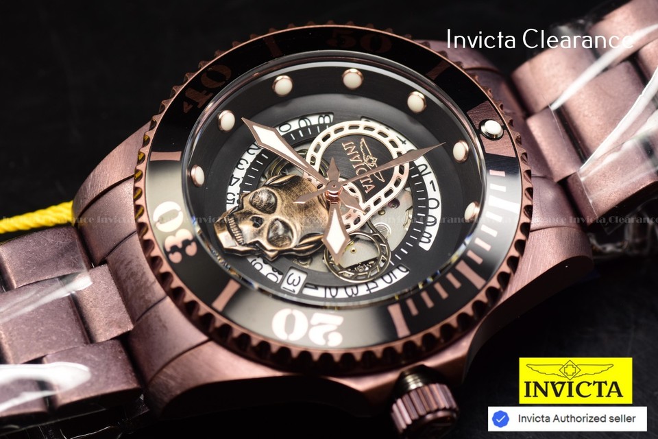 RARE Invicta Pro Diver Skull Edition Dial Automatic Men's Brown Tone SS ...