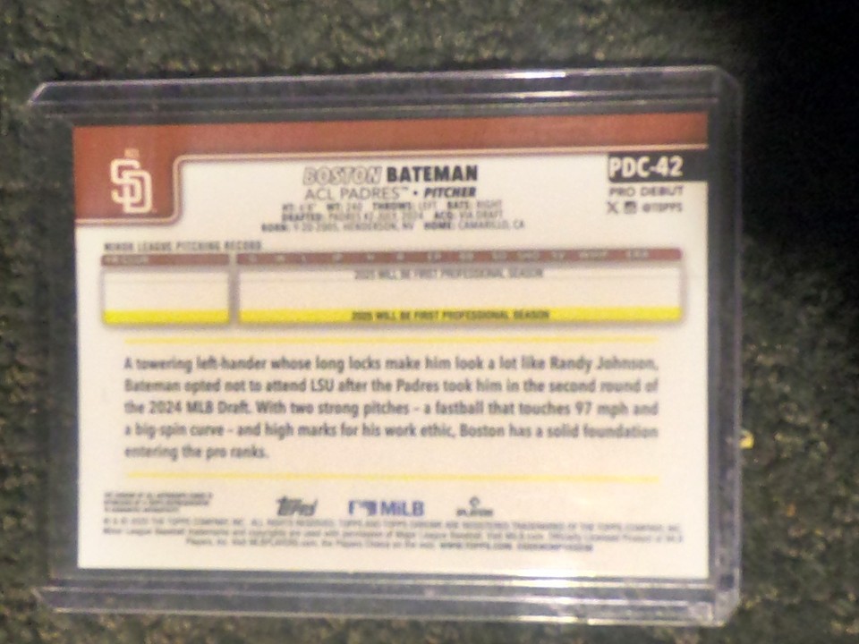 2025 Topps Pro Debut Chrome Boston Bateman Gold Auto /50 Padres | eBay