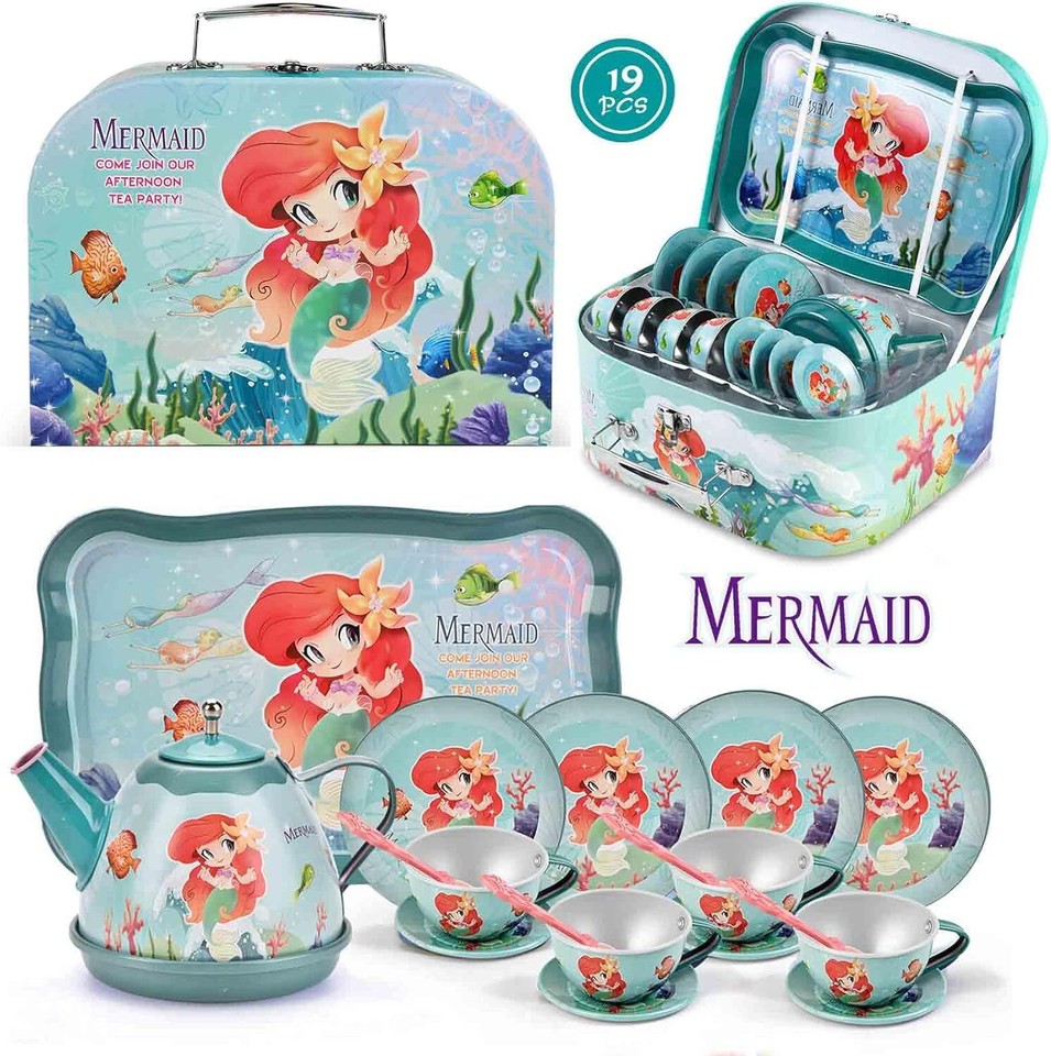 Mermaid Tea Party Set for Little Girls, Kids Pretend Play Party Set ...