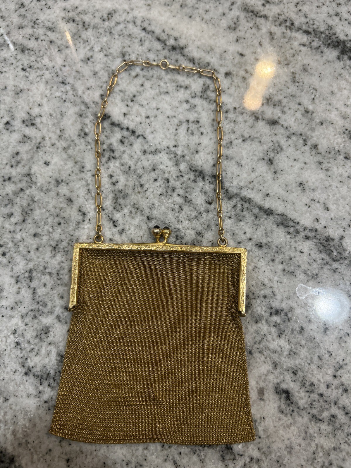 1920’s Vintage Solid Gold Flapper Mesh Purse - Gem