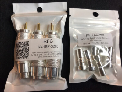 6 Silver Gold Teflon® PL-259 Connectors + 6 Silver Reducers RG-8X RG-59 ...