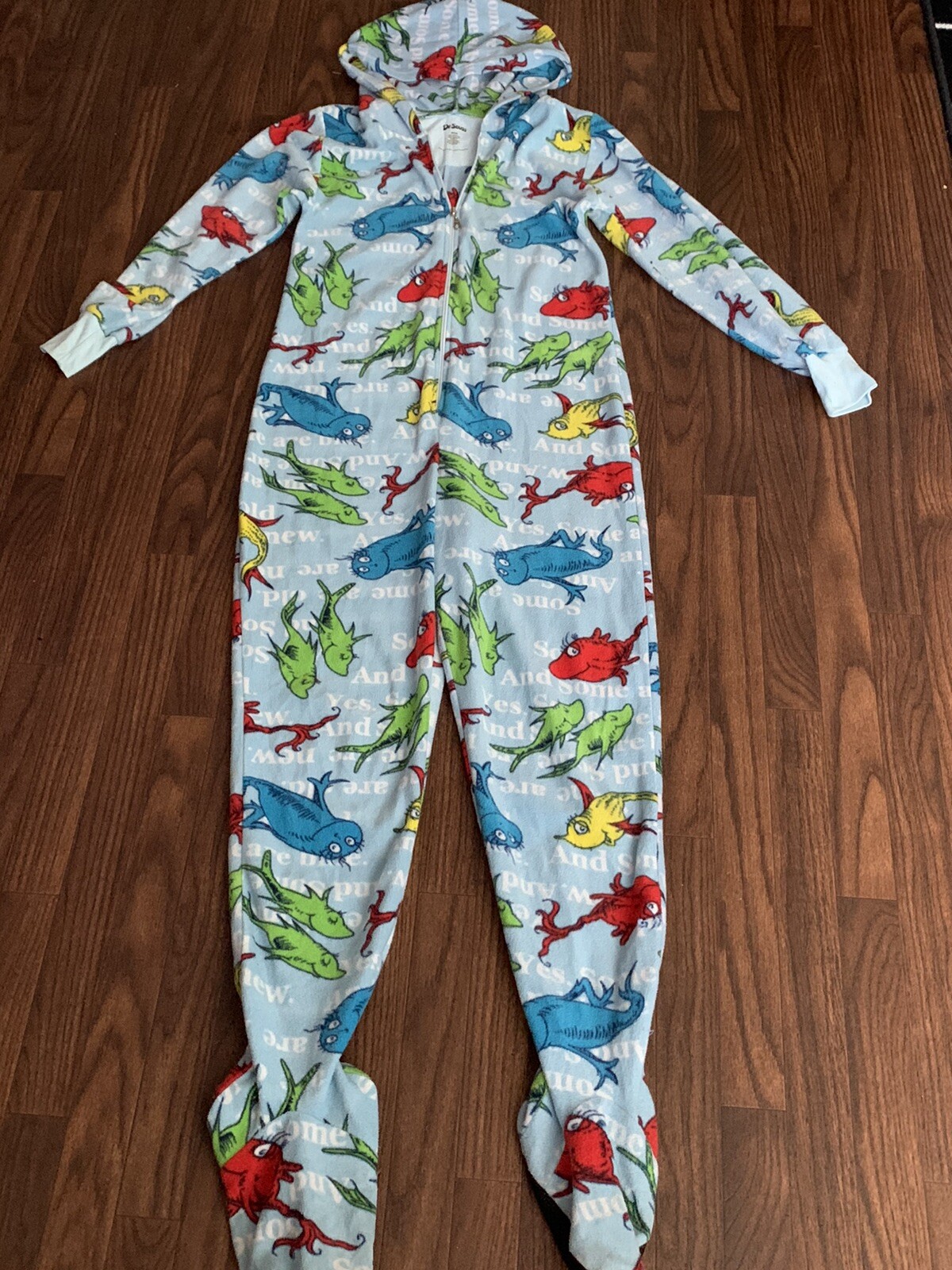 Dr. Seuss: "One Fish Two Fish Hooded Onesuit Footie P… - Gem