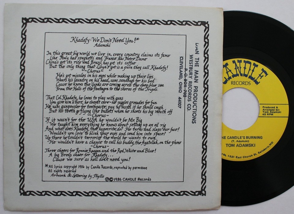 TOM ADAMSKI - Khadafy: We Don’t Need You! 45 & Pic Sleeve - Oddball ...