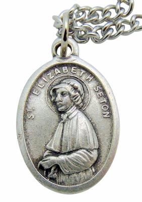 St Elizabeth Seton Patron Saint Metal 3/4" Italy Medal w/ Chain Pendant ...