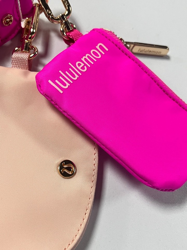 Lulu**lemon Dual Pouch Wristlet Keychain Wallet Pink Logo Light Pink | eBay