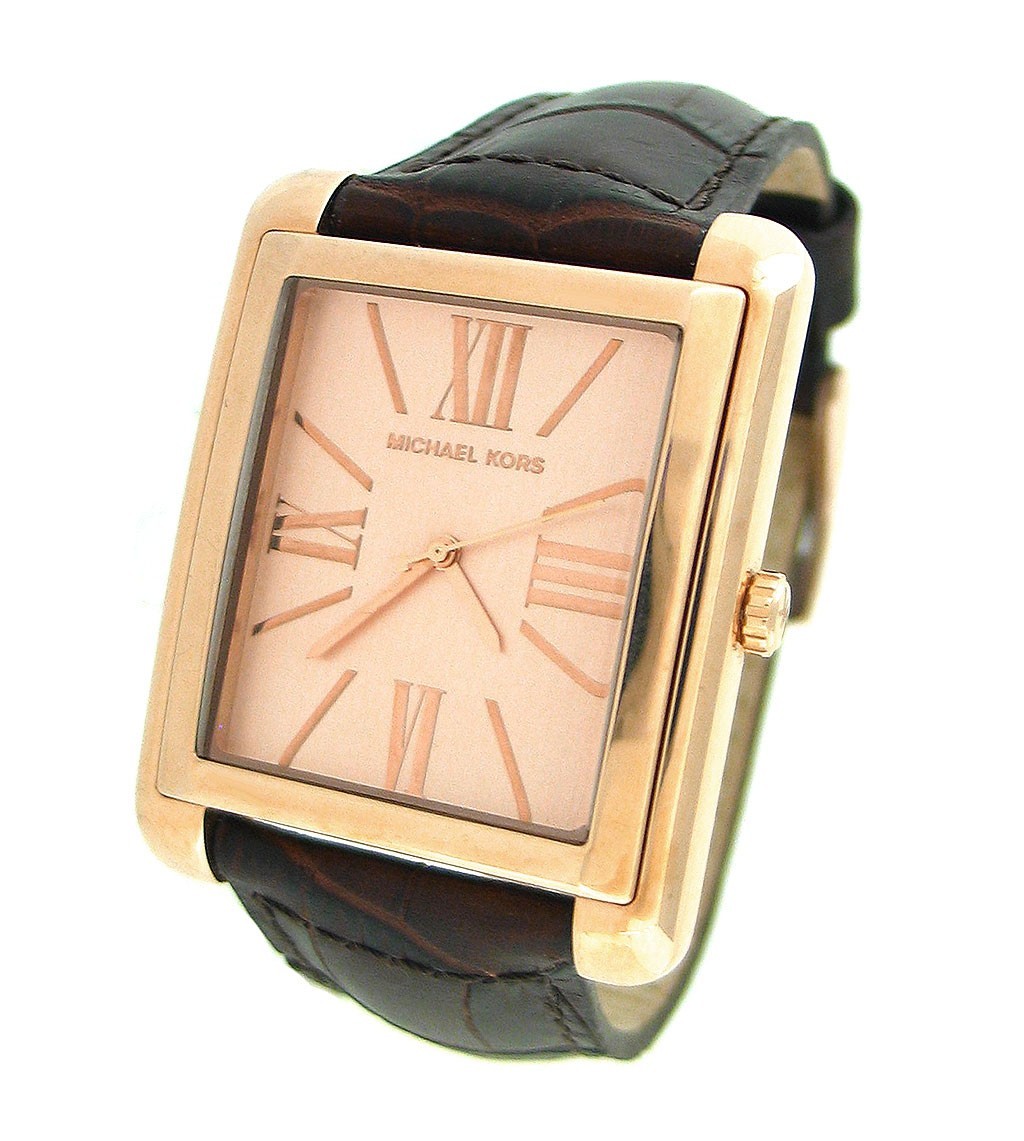 Michael Kors Brown Crocodile Embossed Leather & Rose Gold Watch MK2243 ...