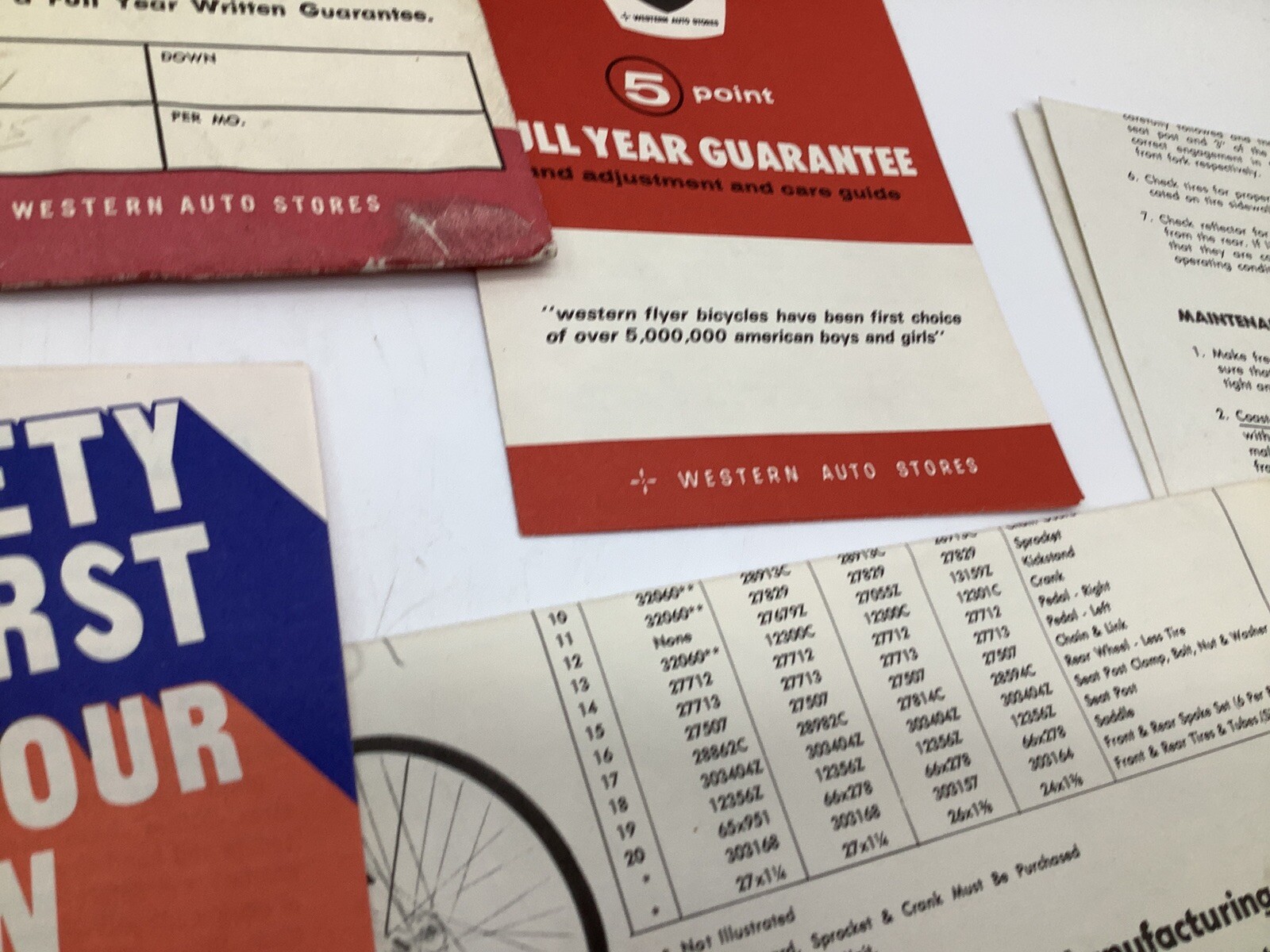 1970’s Western Flyer Bicycle Paperwork Western Auto Store Derailleur ...
