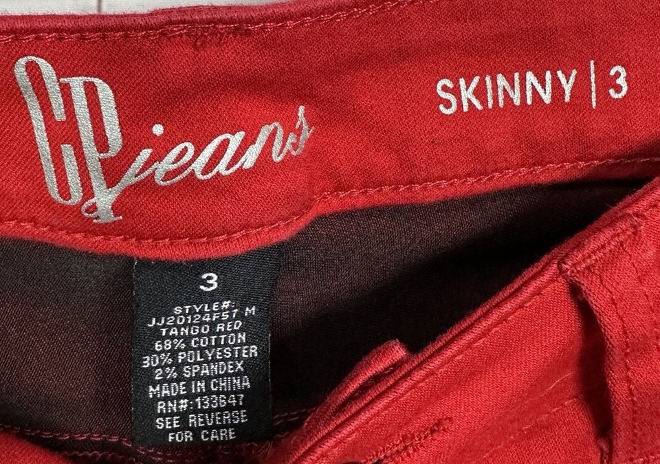 CP Jeans Womens Size 3 Skinny Tango red pants stretch low rise GUC | eBay