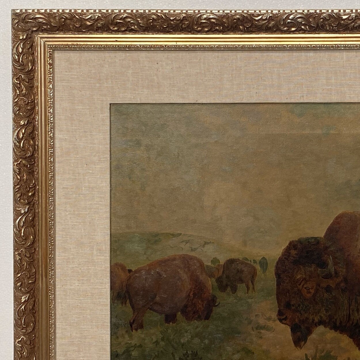 Antique JOHN (JACK) DARE HOWLAND Oil Painting, Buffalo/Bison Herd 19th ...
