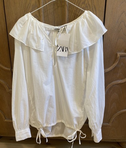 Zara Women XS 100% Cotton Blouse Ruffled Collar NWT | eBay