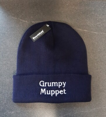 GRUMPY MUPPET ADULT FUNNY BEANIE HAT NAVY BEECHFIELD NEW WITH TAGS ...