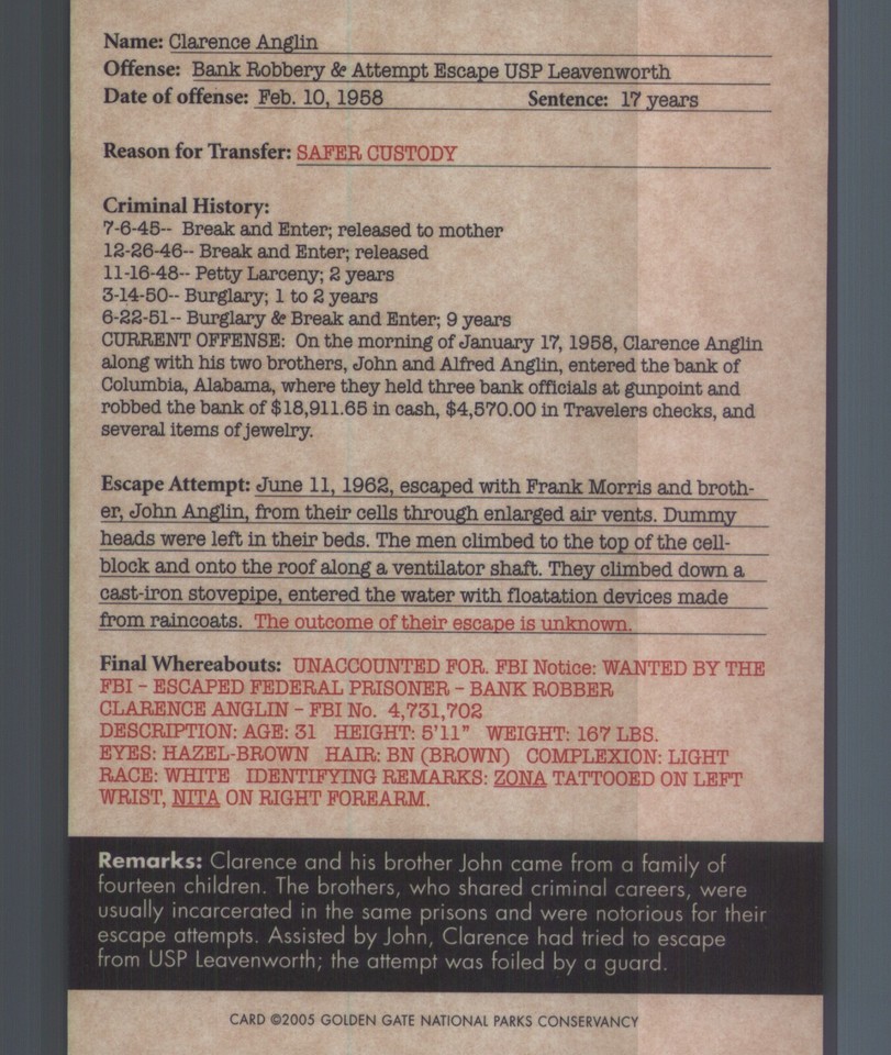 Alcatraz Prison Cards, Mugshots and Records, 4.5" x 6" frameable | eBay