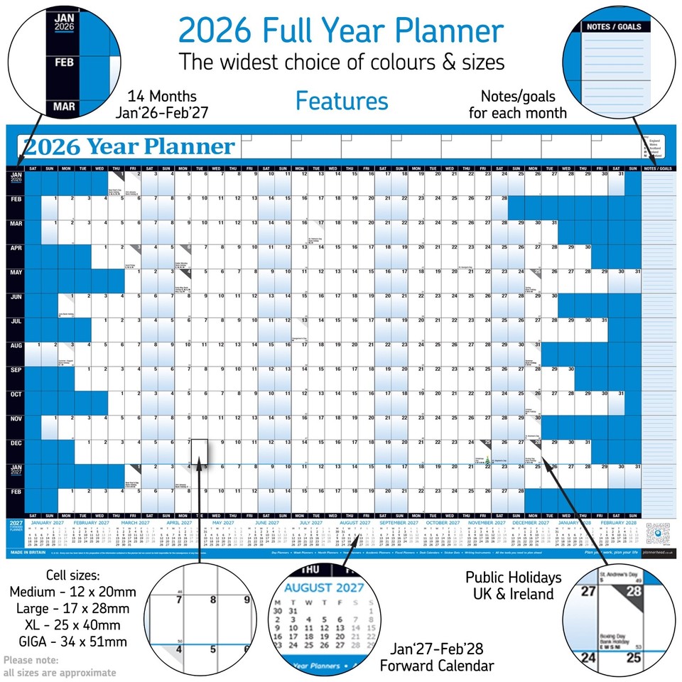 2026 LAMINATED Wall Planner Calender Wall Chart Calendar WIDEST RANGE ...
