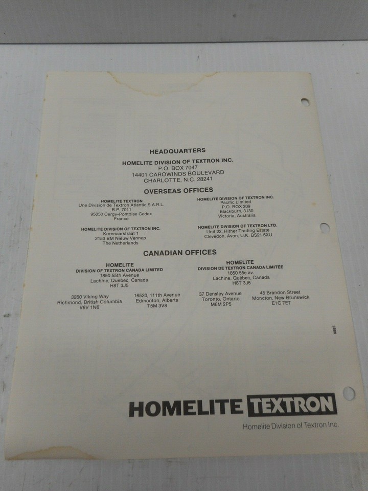 Jacobsen Homelite 20" Turbo Vac Rotary Mower Model T20-2 UT30088 P/N JA ...