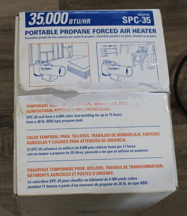 ALL PRO Portable Propane Forced Air Heater Model SPC-35 | 35,000 BTU ...