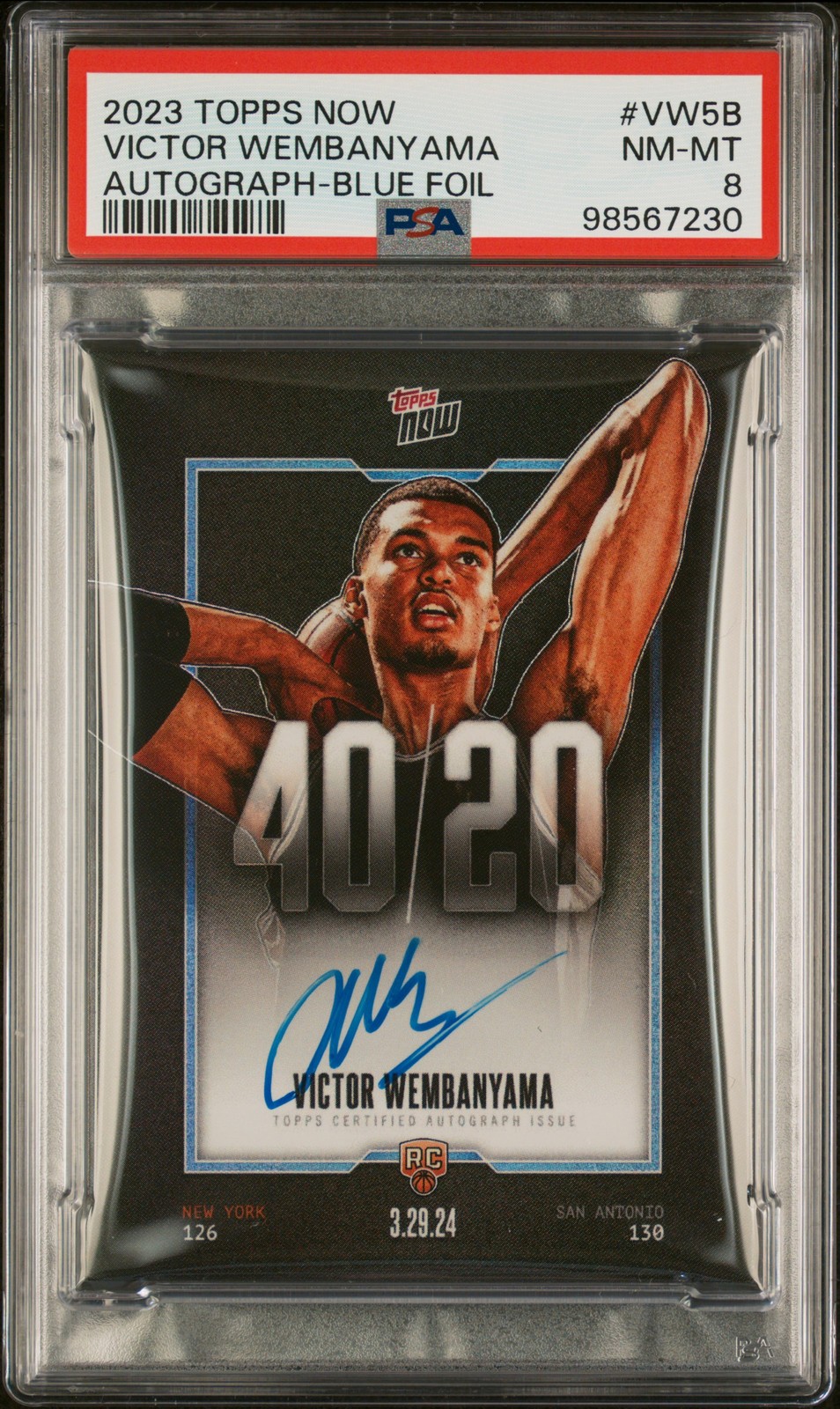 2023 TOPPS NOW AUTO-BLUE #VW5B VICTOR WEMBANYAMA ROOKIE RC 41/49 PSA 8 ...