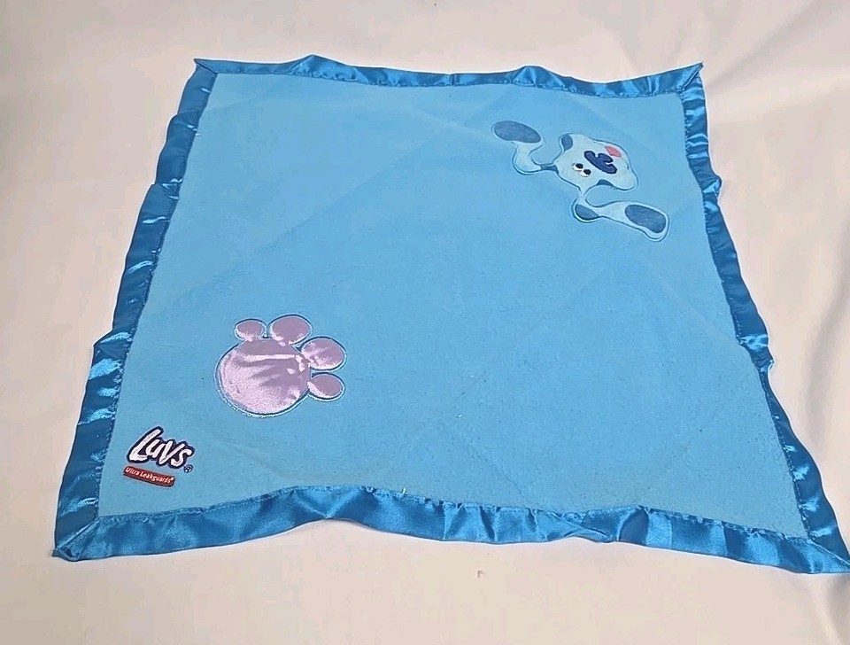 Blues Clues Lovey Luvs Satin Trim Blue Security Blanket Paw Print 16"× ...