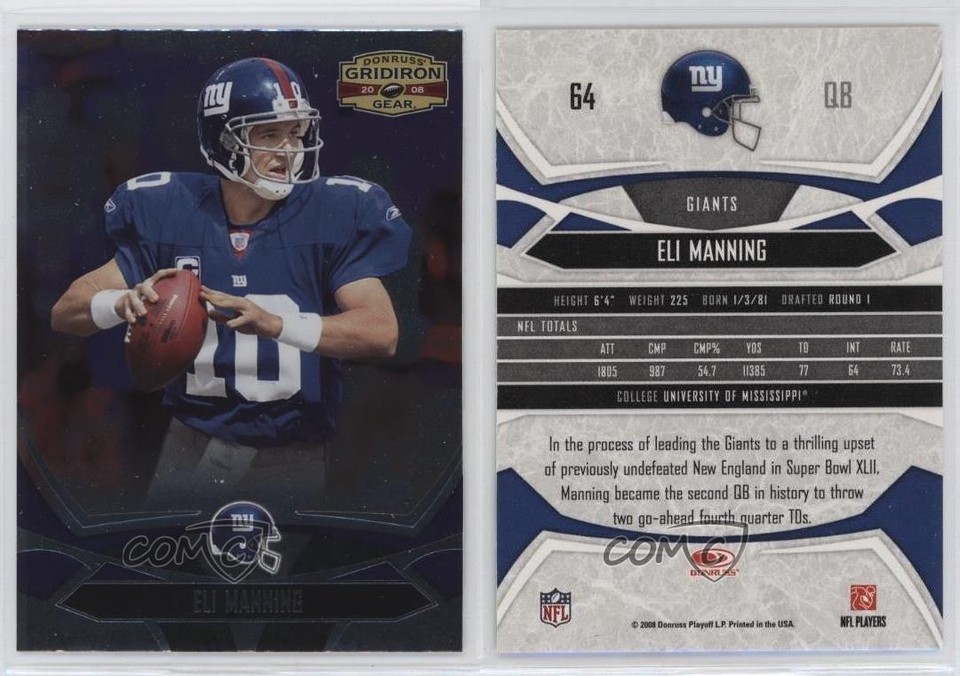 2008 Donruss Gridiron Gear Eli Manning #64 14x1 | eBay