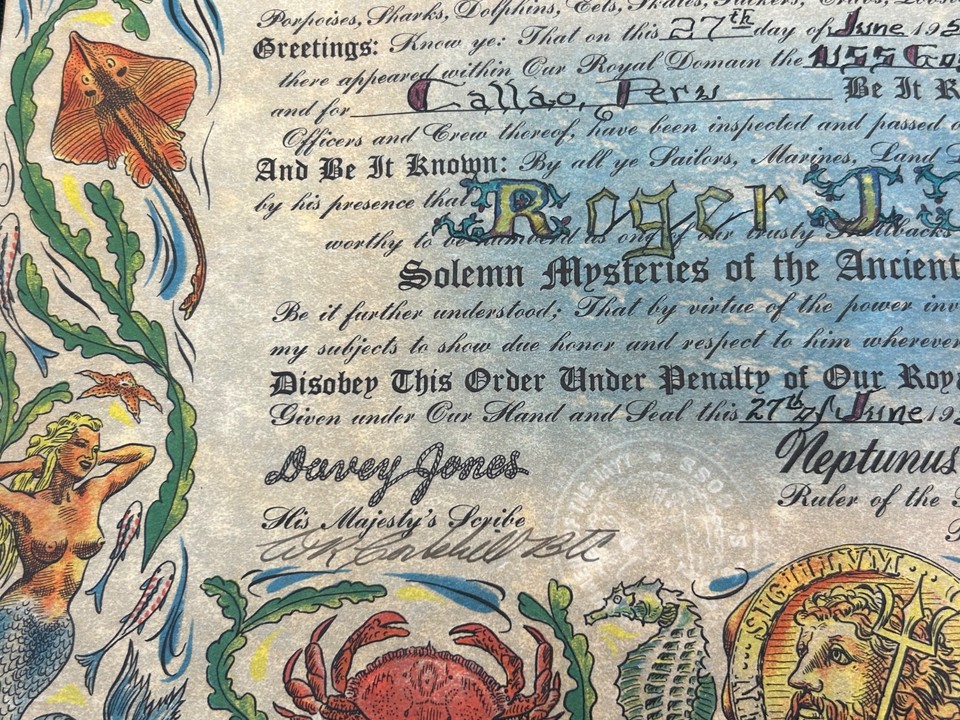 1955 USS Cross DE-448 Named Shellback Certificate | eBay