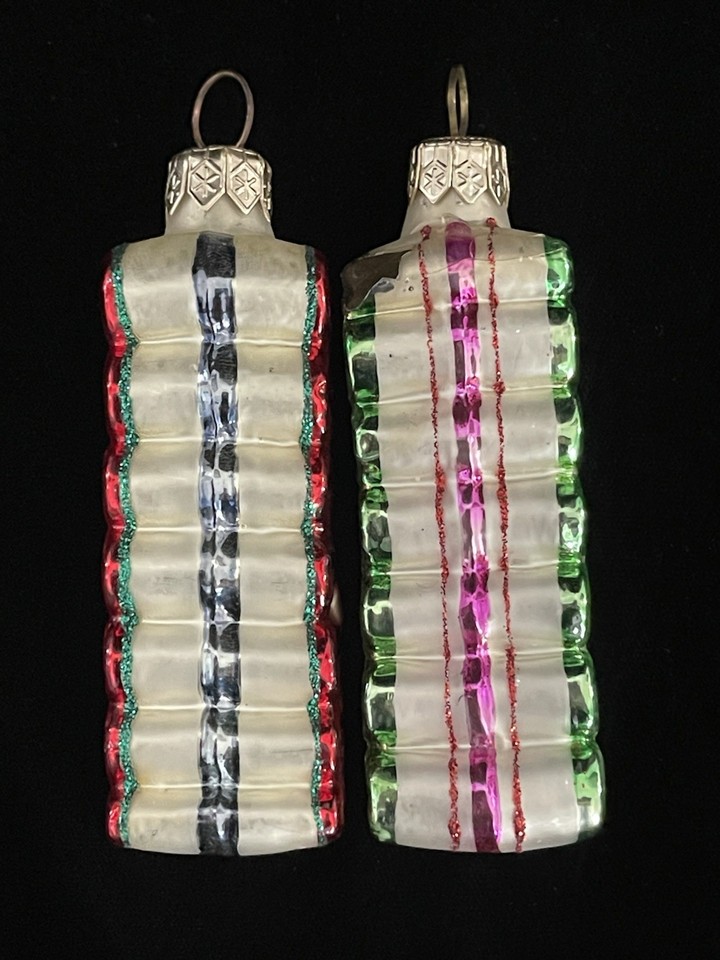 Seasons Cannon Falls Green & Red Ribbon Candy Delight Glass Ornaments ...