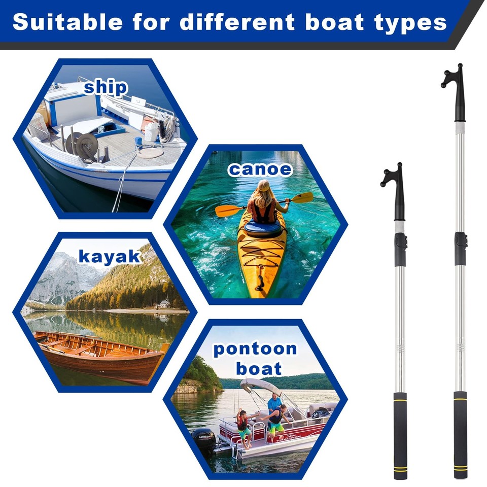 Telescoping Boat Hook Pole for Docking, 2.46-12ft Boat Hook long handle ...