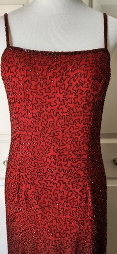 Laurence Kazar Paris Vintage Black Beaded Red Silk Gown Pageant Formal ...