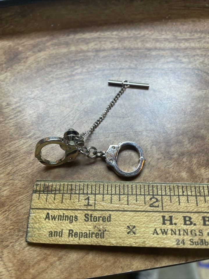 Vintage Silver Tone Police Handcuffs Men's Tie Tac Lapel Pin PD ...