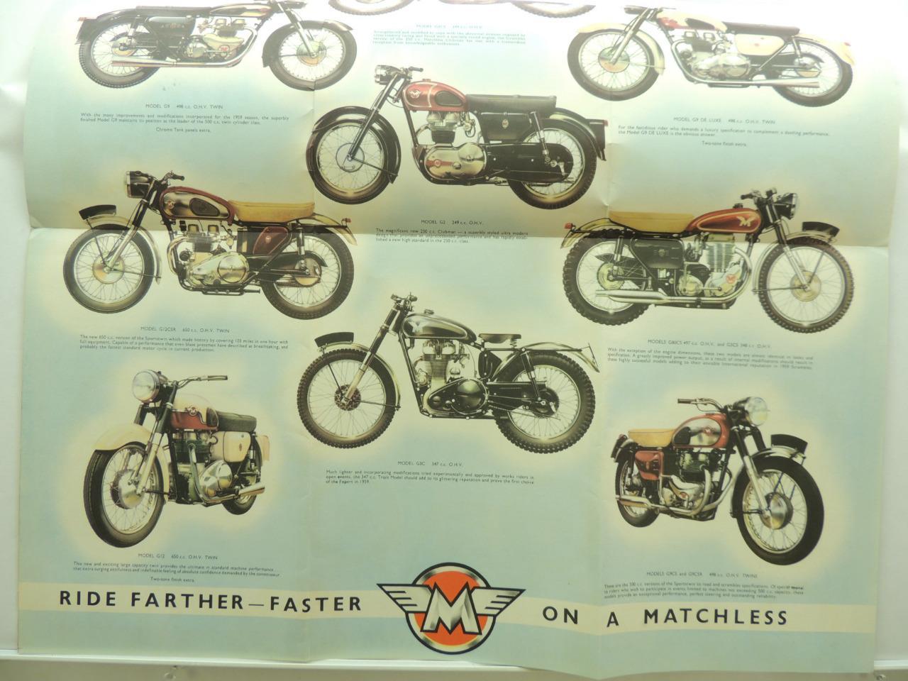 1959 Matchless Brochure Poster G3 G80 G9 De Luxe G3C G9CS G12 G12CSR ...