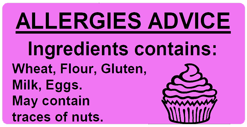 1000 PINK Cup Cake Allergy Warning Labels Food Ingredient Content ...