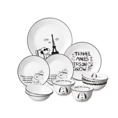 CORELLE x Peanuts Snoopy & Charlie Edition 10P Set Dinnerware Plate ...