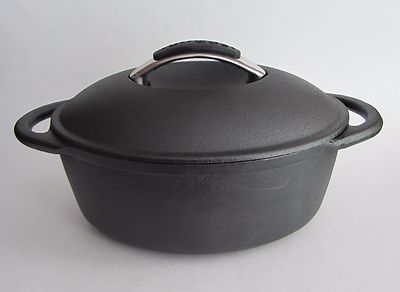 TUFFCAST TRADITIONAL CAST IRON OVAL Casserole Pot w. Lid (3L) 3.2 Quart ...