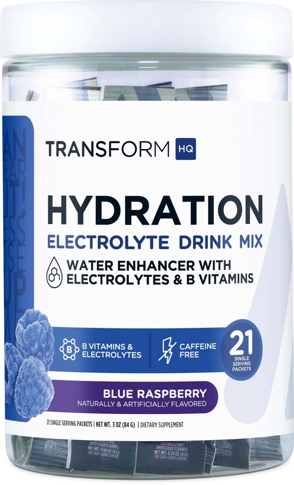TransformHQ Hydration Electrolyte Drink Mix (Blue Raspberry) 21 Packets ...