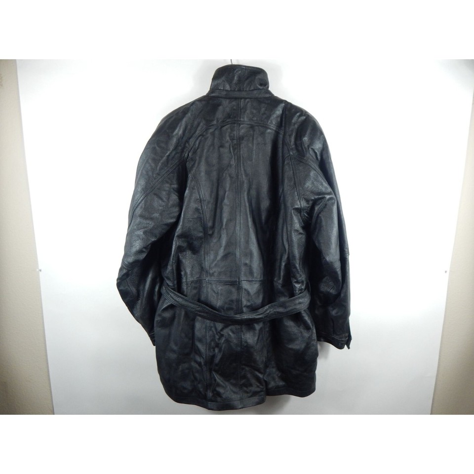Vintage Vilanto Leather Belted Parka Jacket - Removable Hood Black L ...