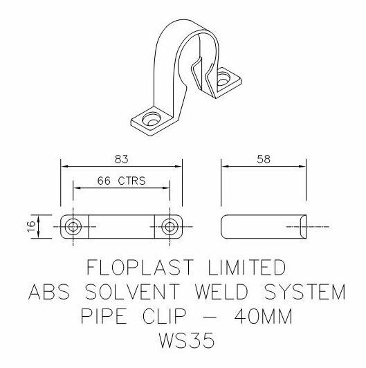 FloPlast WHITE 40mm ( 43mm ) Waste Pipe Saddle Pipe Clip Bracket ...