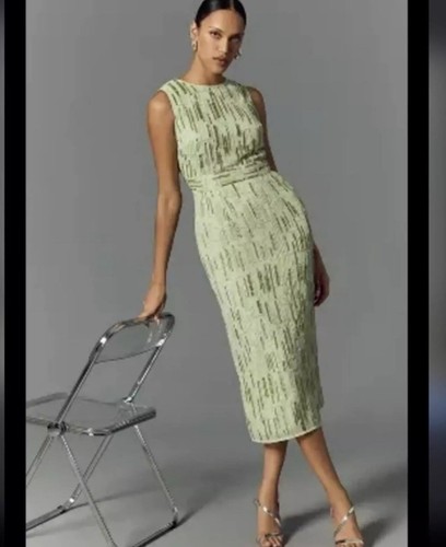 Mac Duggal Sage Green Beaded Sleeveless Midi Dress 70264 Size 14 EUC | eBay