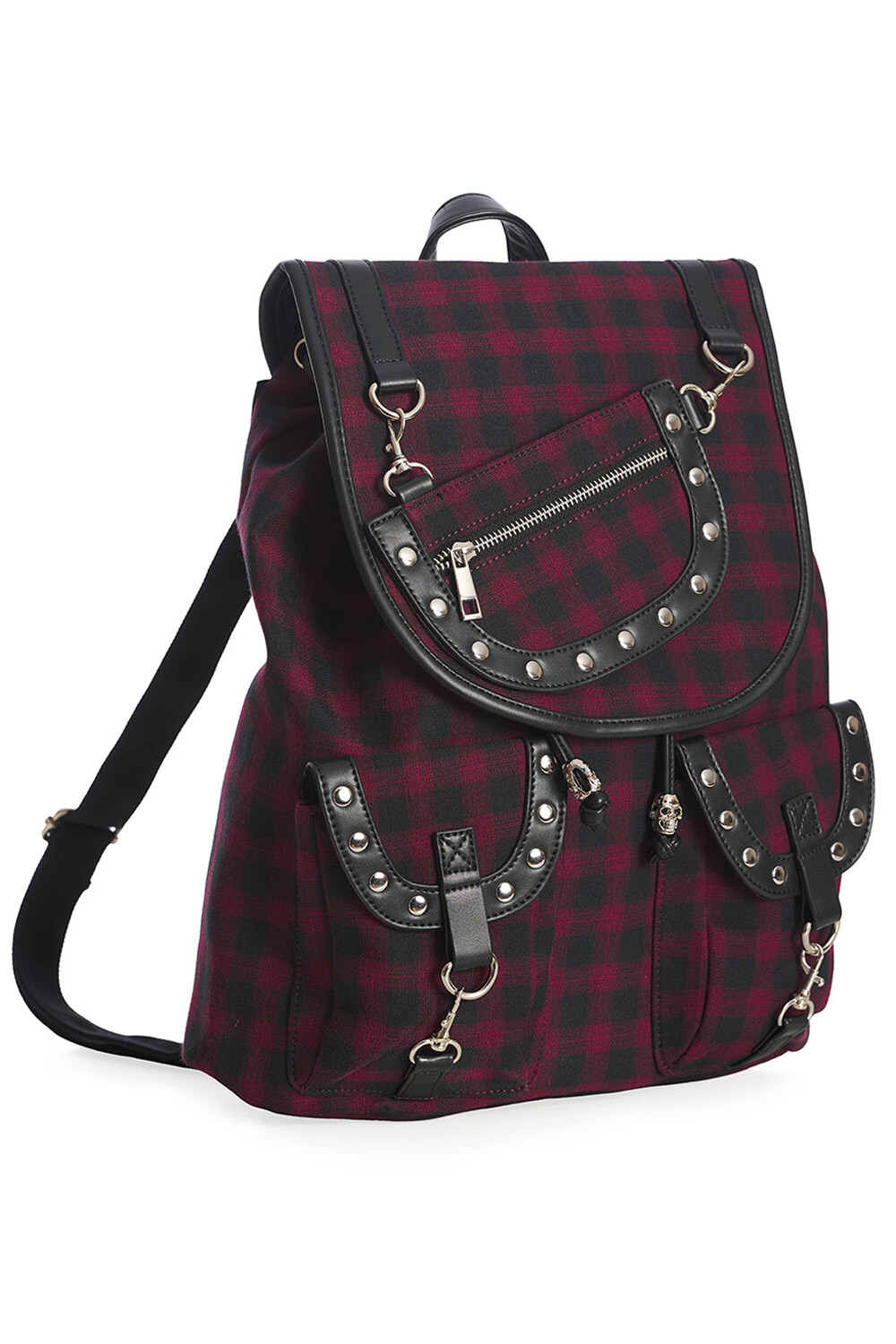 Lost Queen Yamy Tartan Skull Drawstring Plaid Punk Emo Handbag Backpack ...