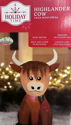 Scottish Highlander Cow in Santa Hat Inflatable 3.5 Foot Holiday Time ...