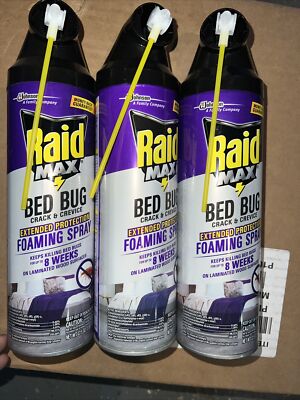 3 Cans Raid Max Bed Bug Foaming Spray Crack Crevice 17.5 oz Extended ...