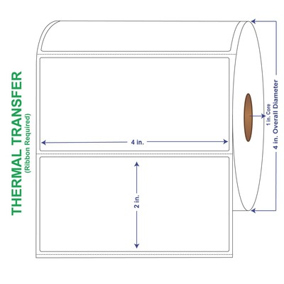 4" x 2" General Use Labels, w/ Perf Thermal Transfer Labels, Perforated ...