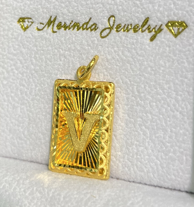 24K Solid Yellow Gold Initial V Unisex Rectangle Charm/ Pendant, 7.56 ...