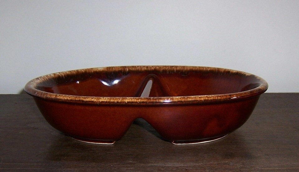 Divided Oval Serving Relish Dish Hull Oven Proof H.P. Co. USA Brown ...