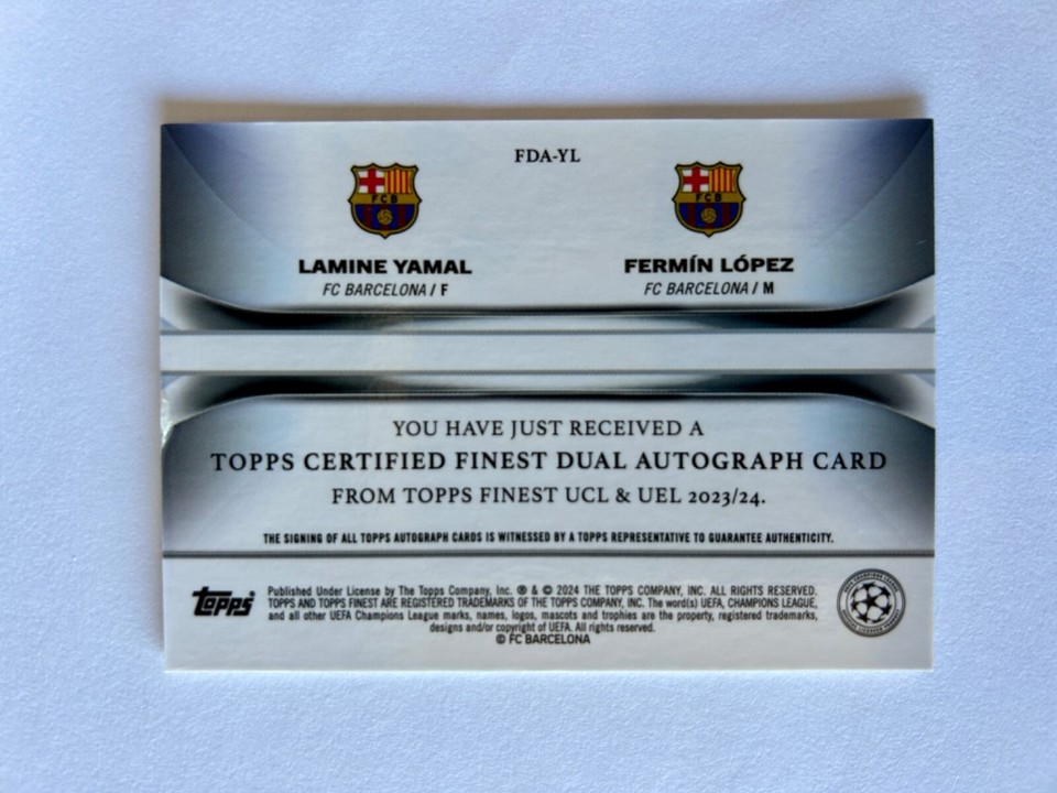 2023-24 Topps Finest Lamine Yamal & Fermin Lopez Dual Auto Superfractor ...