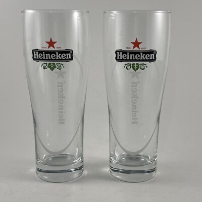 Set of 2 Heineken Bear Glasses .25 L Logo Front Back Bottom 6.5” Tall ...