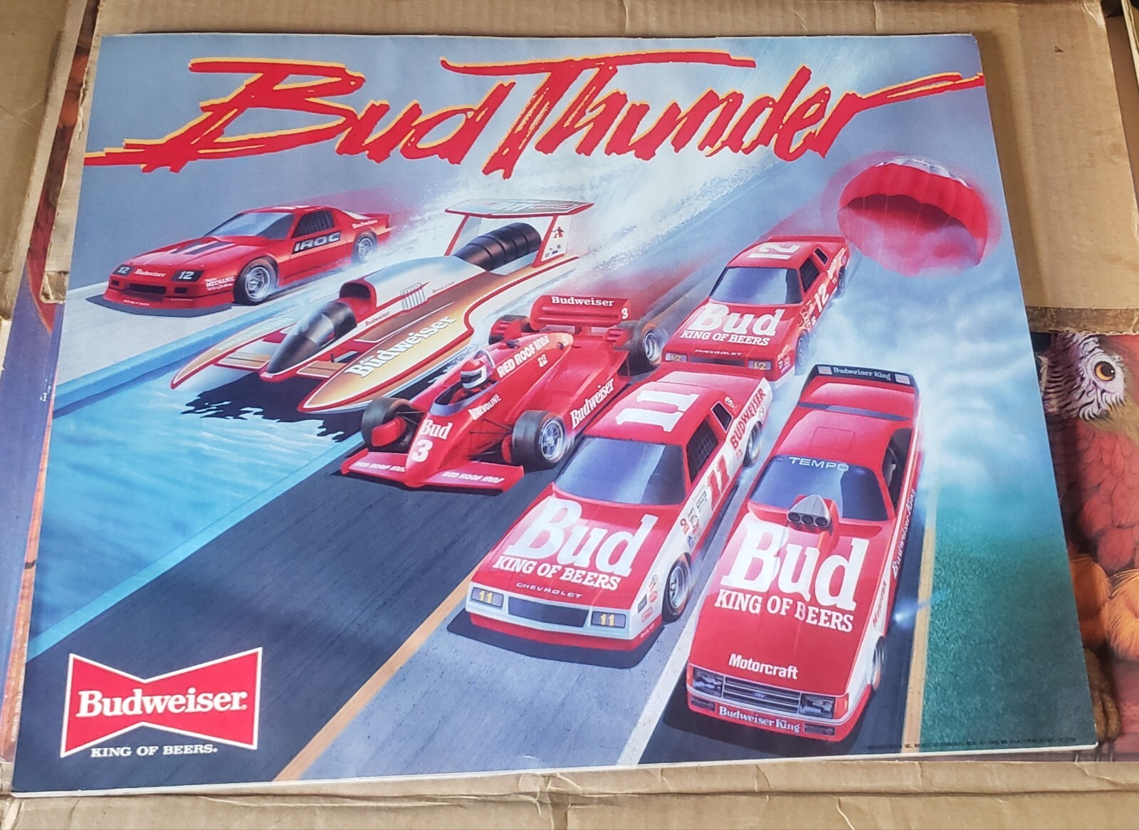 Vintage 1980s Budweiser BUD THUNDER racing promo poster. Iroc IX Indy ...
