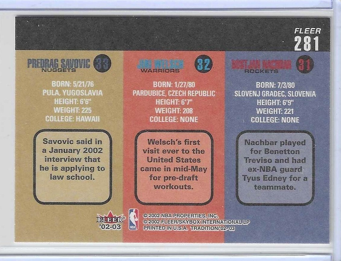 2002-03 Fleer Tradition - Bostjan Nachbar, Jiri Welsch, Predrag Savovic ...